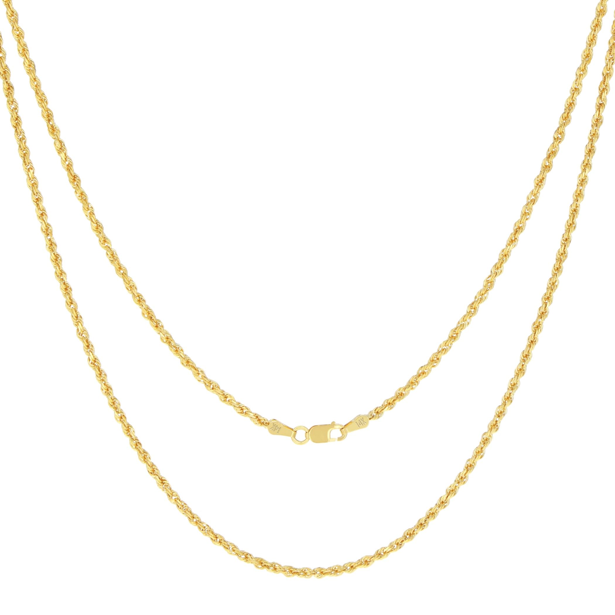 Nuragold 14k Yellow Gold 2mm Solid Rope Chain Diamond Cut Link Pendant Necklace, Mens Womens Jewelry 16" 18" 20" 22" 24" 26" 28" 30"