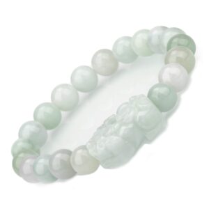 fengshui wealth prosperity white real jade bracelet for women men 10mm bead with pi xiu/pi yao attract wealth and good luck light green