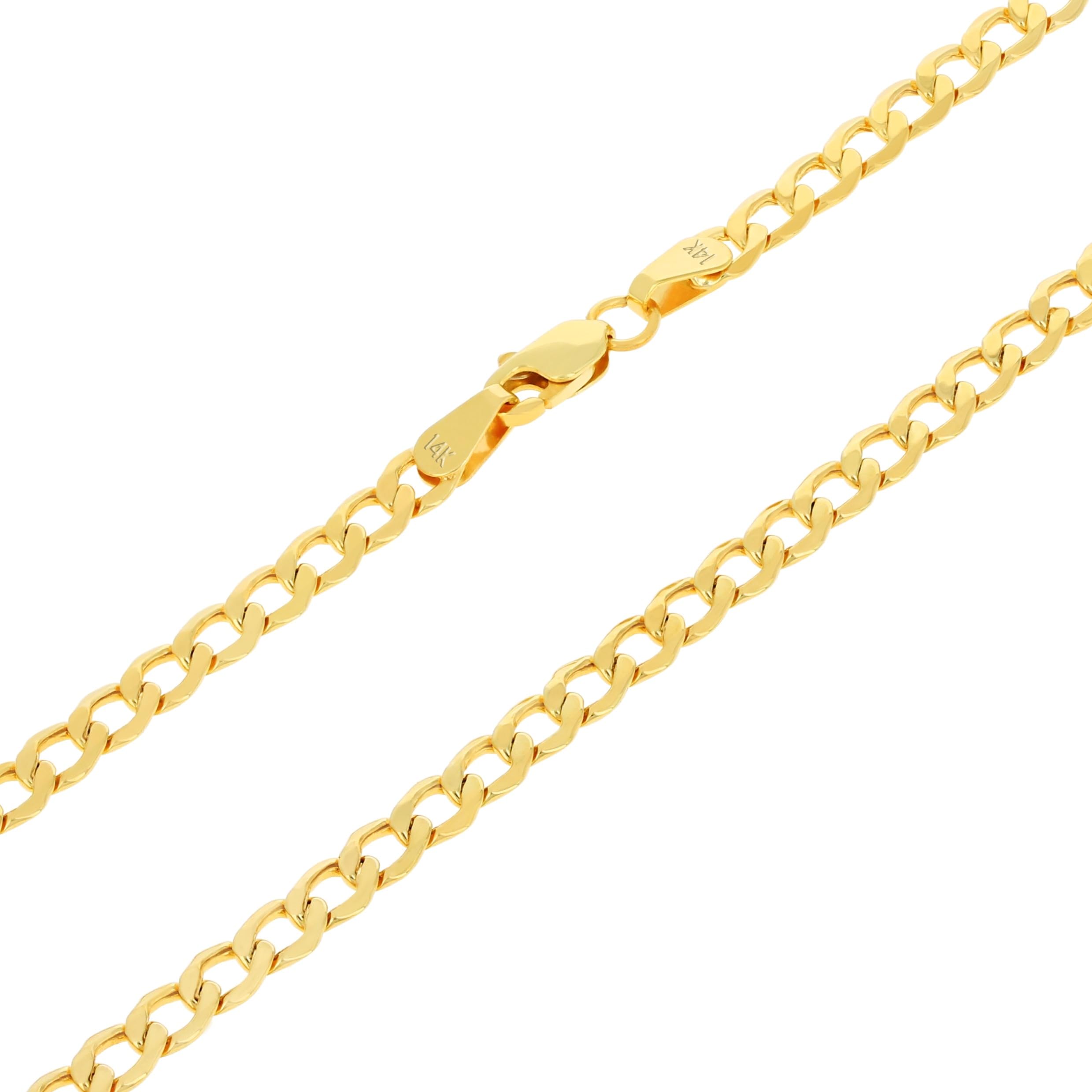 Nuragold 14k Yellow Gold 3.5mm Cuban Curb Link Chain Pendant Necklace, Mens Womens Jewelry 16" 18" 20" 22" 24" 26" 28" 30"