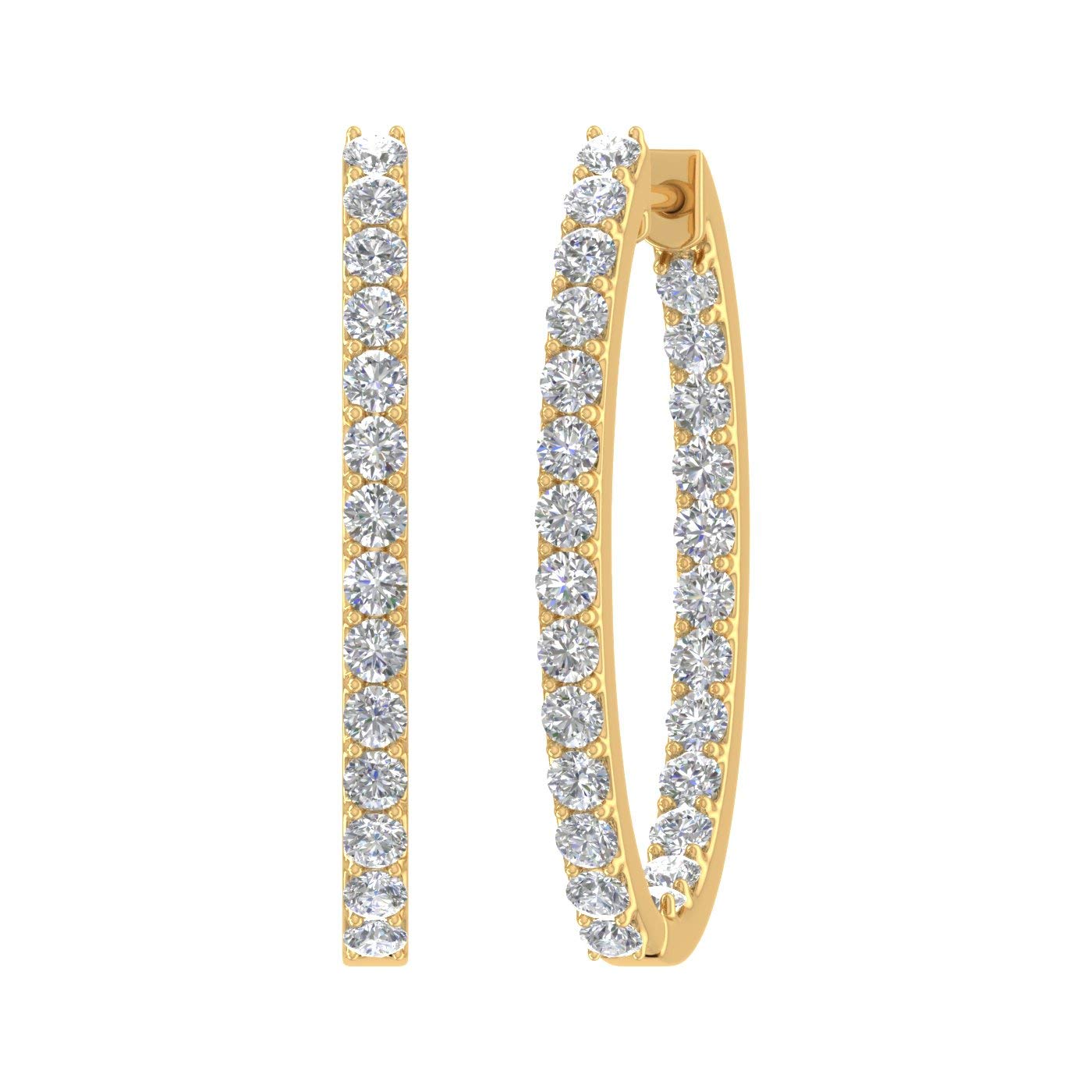 2 1/2 Carat Inside Out Diamond Hoop Earrings in 14K Yellow Gold (SI1-SI2 Clarity)