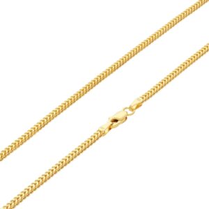 nuragold 10k yellow gold 2mm franco chain box square wheat pendant necklace, mens womens jewelry 16" 18" 20" 22" 24" 26" 28" 30"