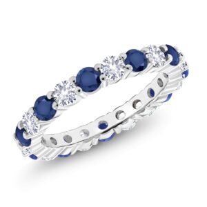 gem stone king 3.00 cttw blue sapphire and white created sapphire eternity band ring for women in 925 sterling silver | available in size 5, 6, 7, 8, 9