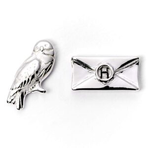 official harry potter hedwig & letter silver plated stud earrings wes1746