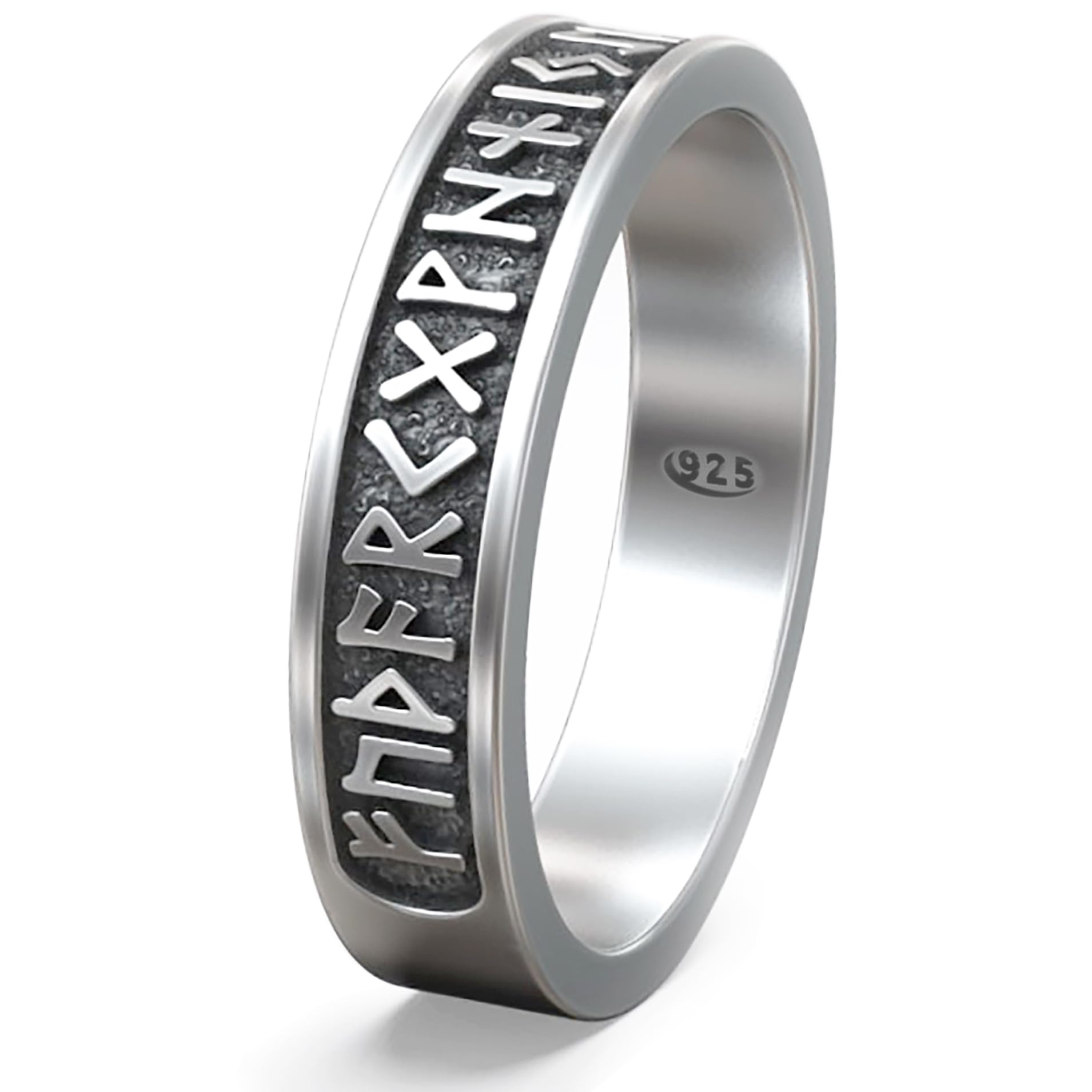 Viking Rune Band Ring Sterling Silver 925 Elder Futhark Nordic Runic Symbols Pagan Celtic Wedding Thumb Rings Norse Scandinavian Jewelry for Men Women (10)