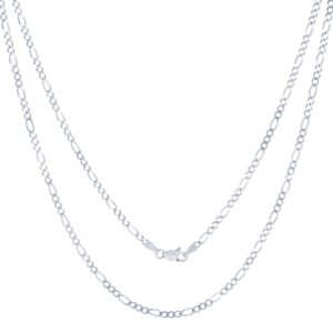 nuragold 14k white gold 2.75mm solid figaro chain link pendant necklace, mens womens jewelry 16" 18" 20" 22" 24"