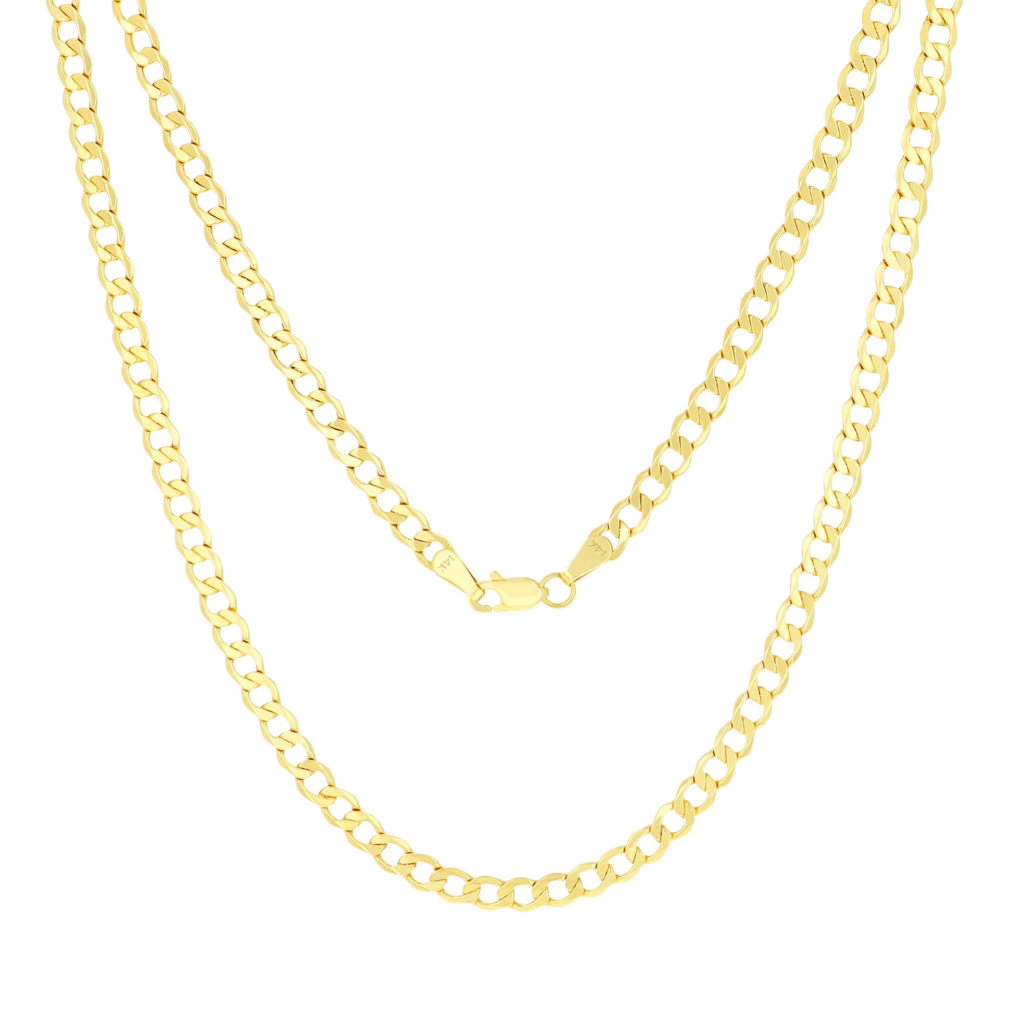 Nuragold 14k Yellow Gold 3.5mm Cuban Curb Link Chain Pendant Necklace, Mens Womens Jewelry 16" 18" 20" 22" 24" 26" 28" 30"