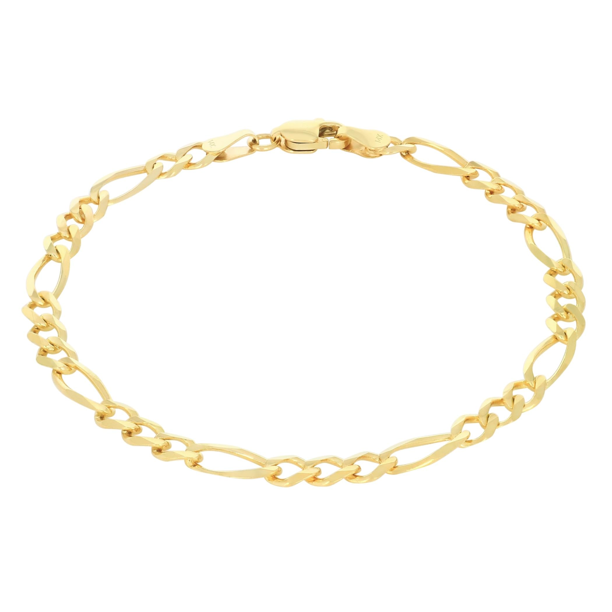 Nuragold 14k Yellow Gold 4.5mm Solid Figaro Chain Link Bracelet, Mens Womens Jewelry 7" 7.5" 8" 8.5" 9"