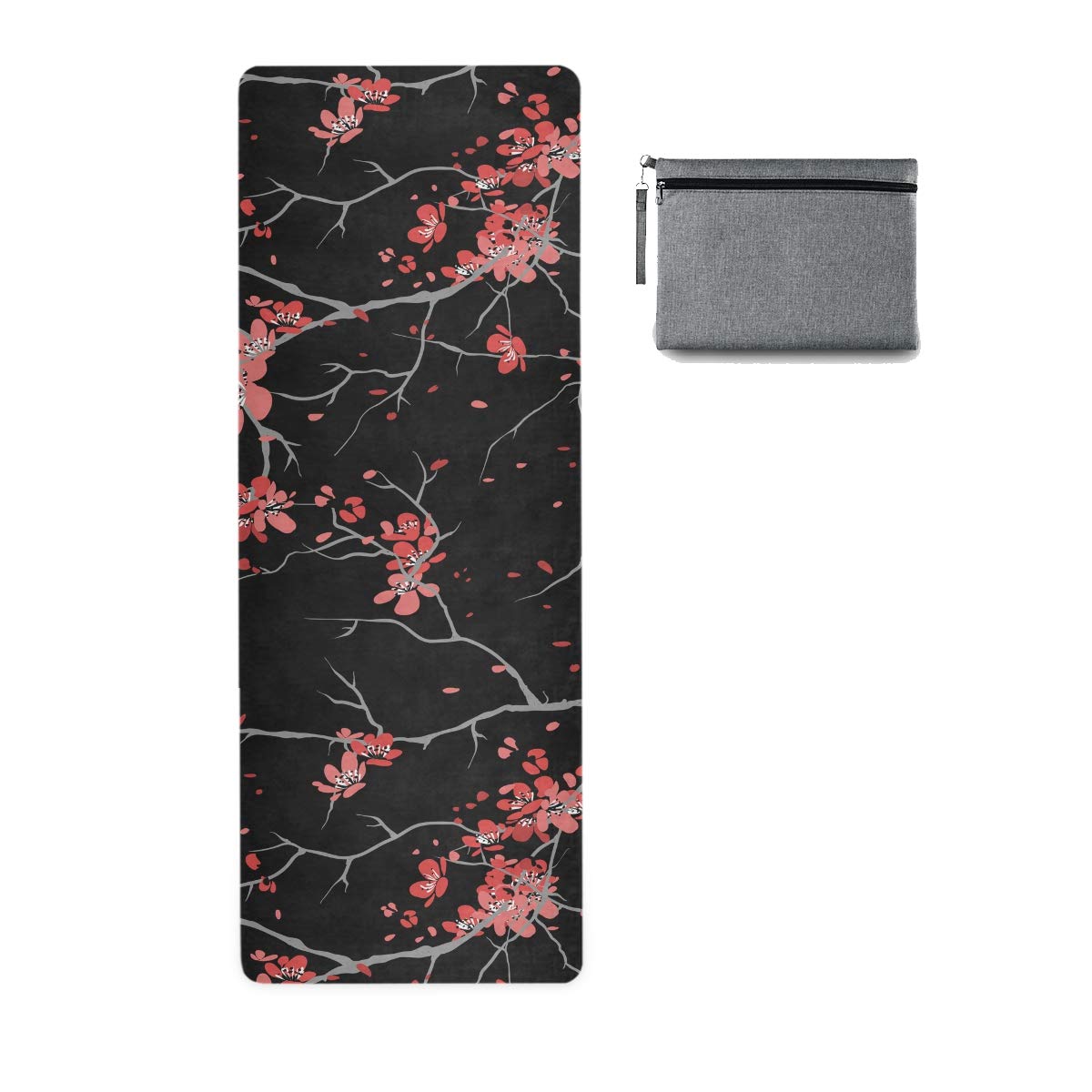 ALAZA Cherry Blossom Sakura Flower Floral Nonslip Yoga Mat Towel with Grip Dots for Women Men