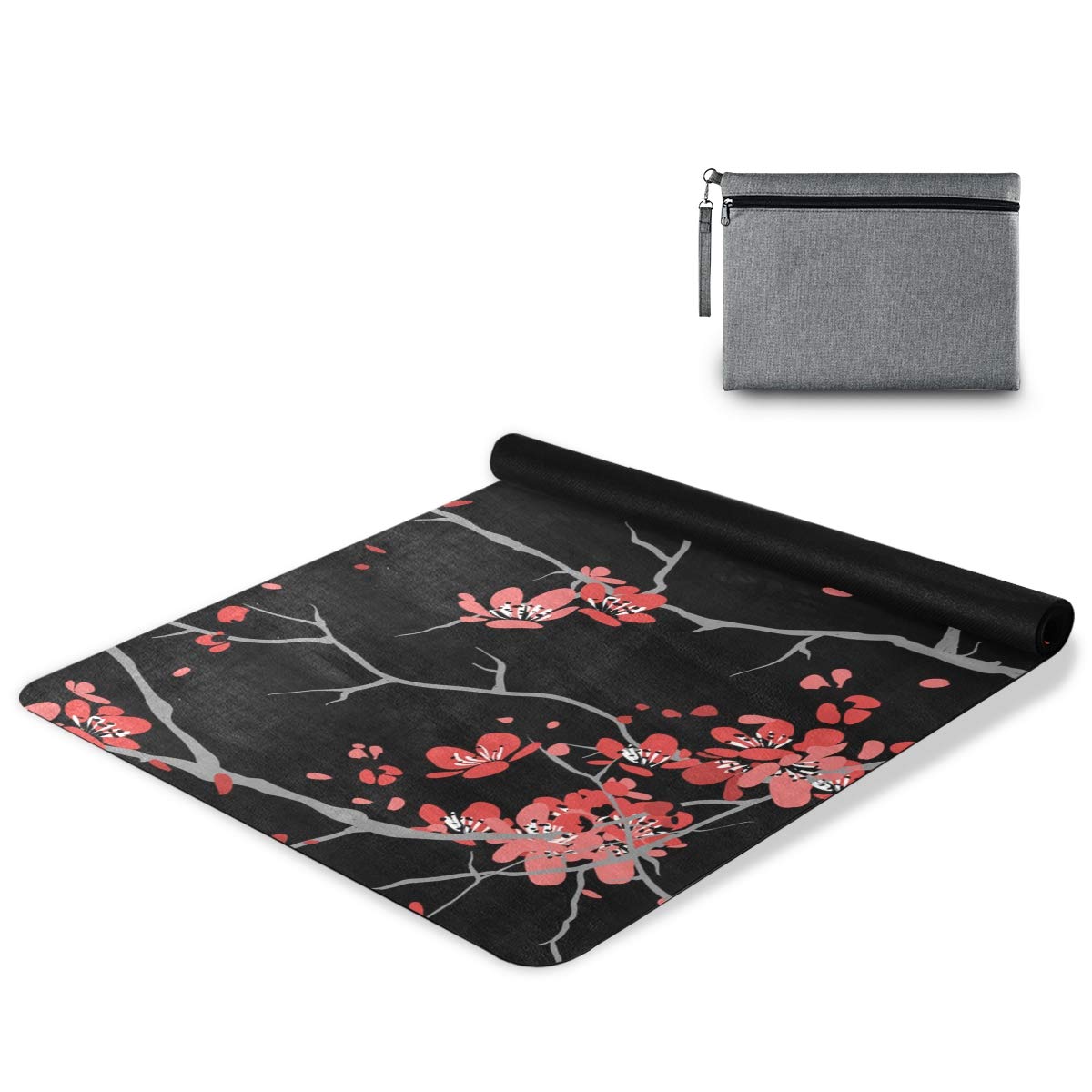 ALAZA Cherry Blossom Sakura Flower Floral Nonslip Yoga Mat Towel with Grip Dots for Women Men