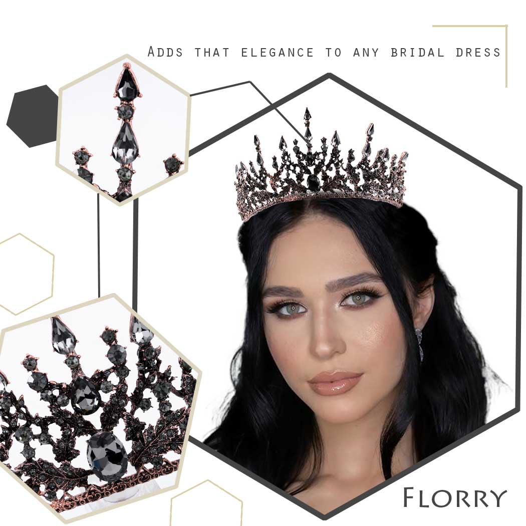 Florry Baroque Crowns Crystal Tiaras and Crowns Wedding Queen Crowns for Brides Halloween Costume Bridal Tiaras Hair Accessories for Women and Girls (Black)