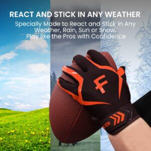 FINGER TEN Football Receiver Gloves Youth Receiving Gloves Pro 3.0 Durable Breathable Flexible for Kids Boys Girls in White Red Black Blue Small Large Medium X-Large (A-Orange, Medium)