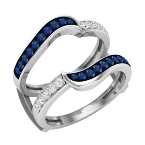 dazzlingrock collection round blue sapphire & diamond women knott style wedding band enhancer guard ring, 10k white gold, size 8