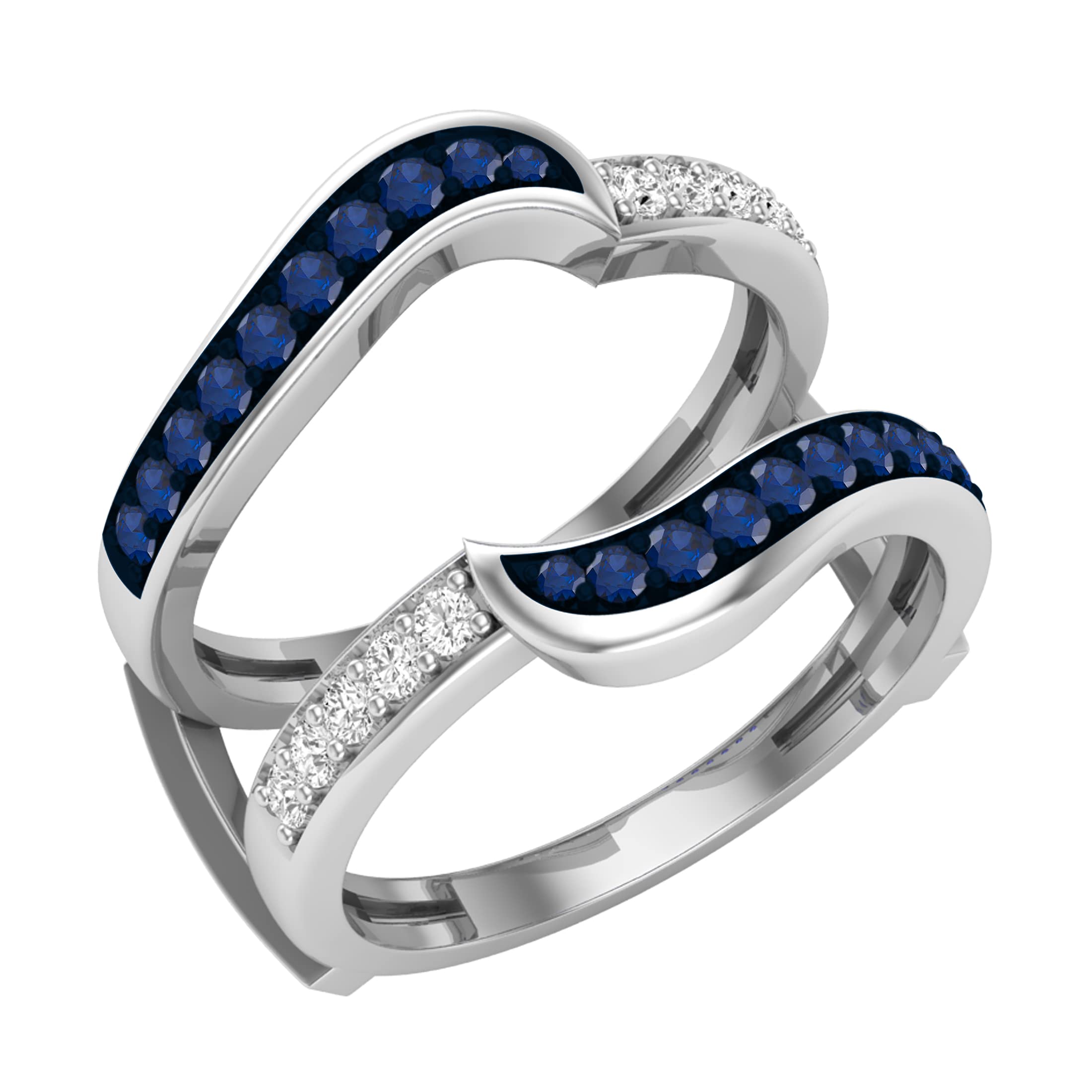 Dazzlingrock Collection Round Blue Sapphire & Diamond Women Knott Style Wedding Band Enhancer Guard Ring, 10K White Gold, Size 8