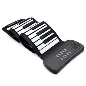 lujex 61 keys roll up piano keyboard piano upgraded portable rechargeable electronic hand roll piano with environmental silicone piano keyboard for beginners (black)