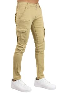 pj mark bleecker and mercer men's utility cargo pants - premium slim skinny stretch 7 pockets cargo pants (41842- stretch cargo- khaki, 44x32)