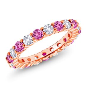 gem stone king 1.33 ct round pink sapphire and white created sapphire 18k rose gold plated silver eternity band ring (size 9)