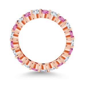 Gem Stone King 1.33 Ct Round Pink Sapphire and White Created Sapphire 18K Rose Gold Plated Silver Eternity Band Ring (Size 9)