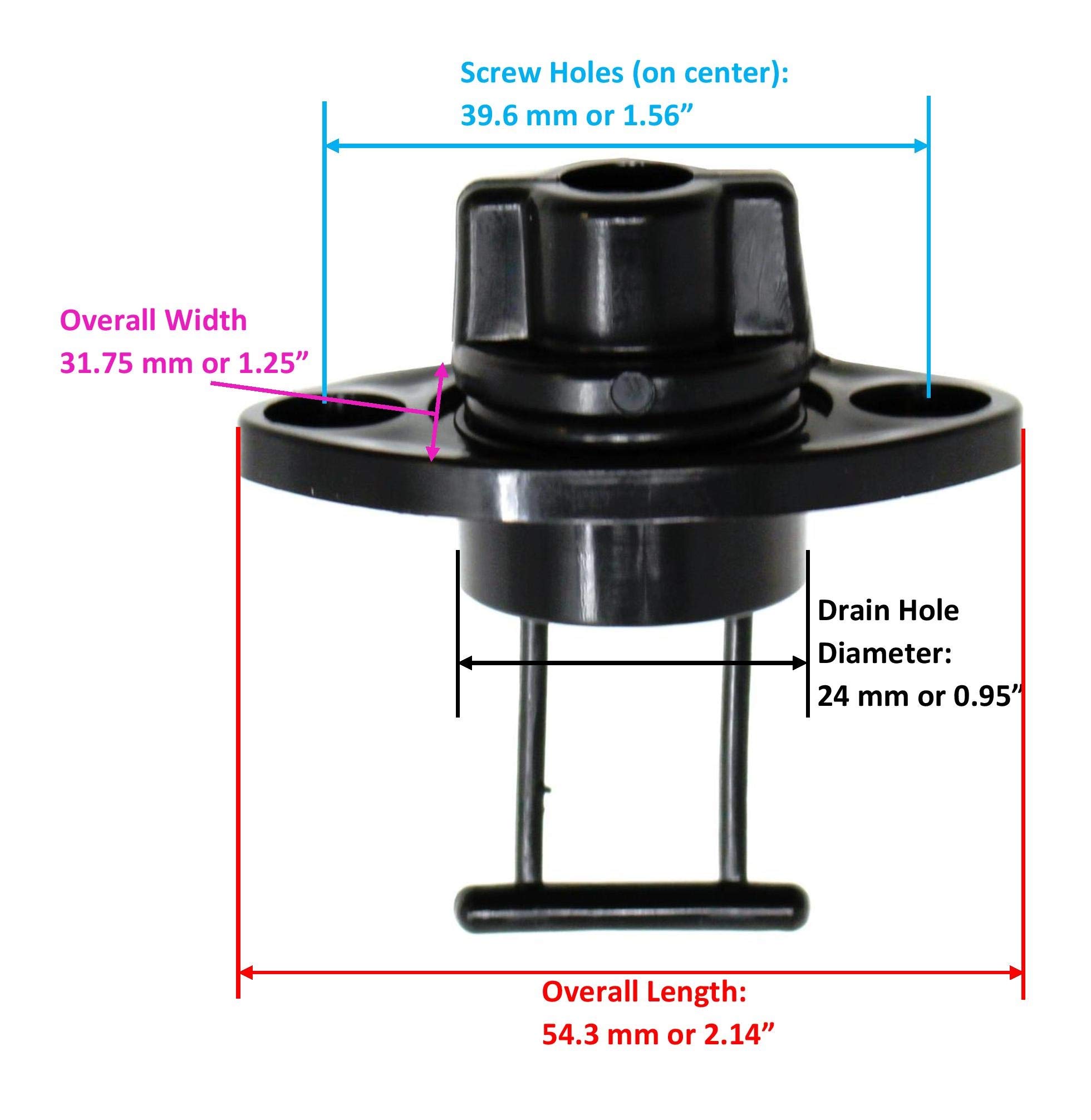 JSP Manufacturing Universal Kayak Plastic Drain Plug and Base Assembly Kit for Pelican Kayaks/Lifetime Kayaks/Wilderness System (1)