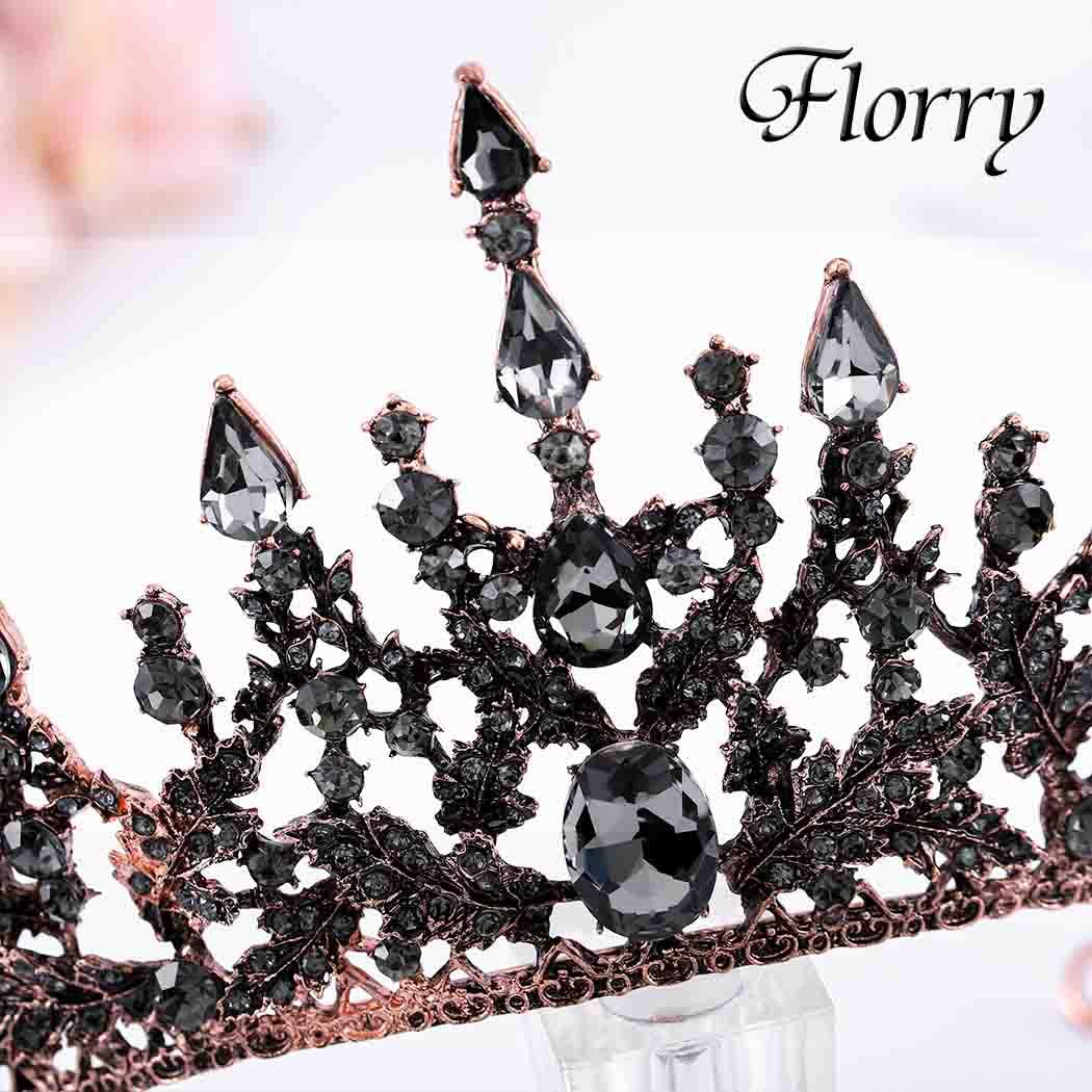 Florry Baroque Crowns Crystal Tiaras and Crowns Wedding Queen Crowns for Brides Halloween Costume Bridal Tiaras Hair Accessories for Women and Girls (Black)