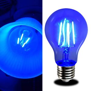 AmeriLuck Cobalt Blue Colored LED Filament A19 Light Bulbs, 40W Equivalent (4W), E26 Medium Base (Blue, 2 Pack)