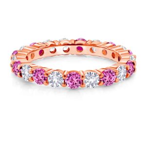 Gem Stone King 1.33 Ct Round Pink Sapphire and White Created Sapphire 18K Rose Gold Plated Silver Eternity Band Ring (Size 9)