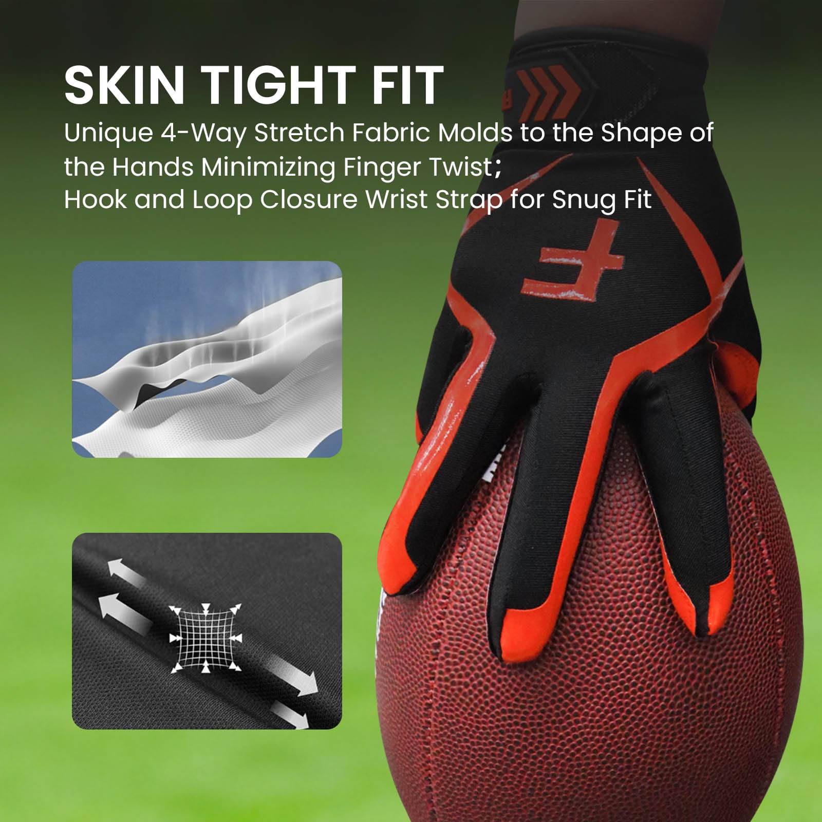 FINGER TEN Football Receiver Gloves Youth Receiving Gloves Pro 3.0 Durable Breathable Flexible for Kids Boys Girls in White Red Black Blue Small Large Medium X-Large (A-Orange, Medium)