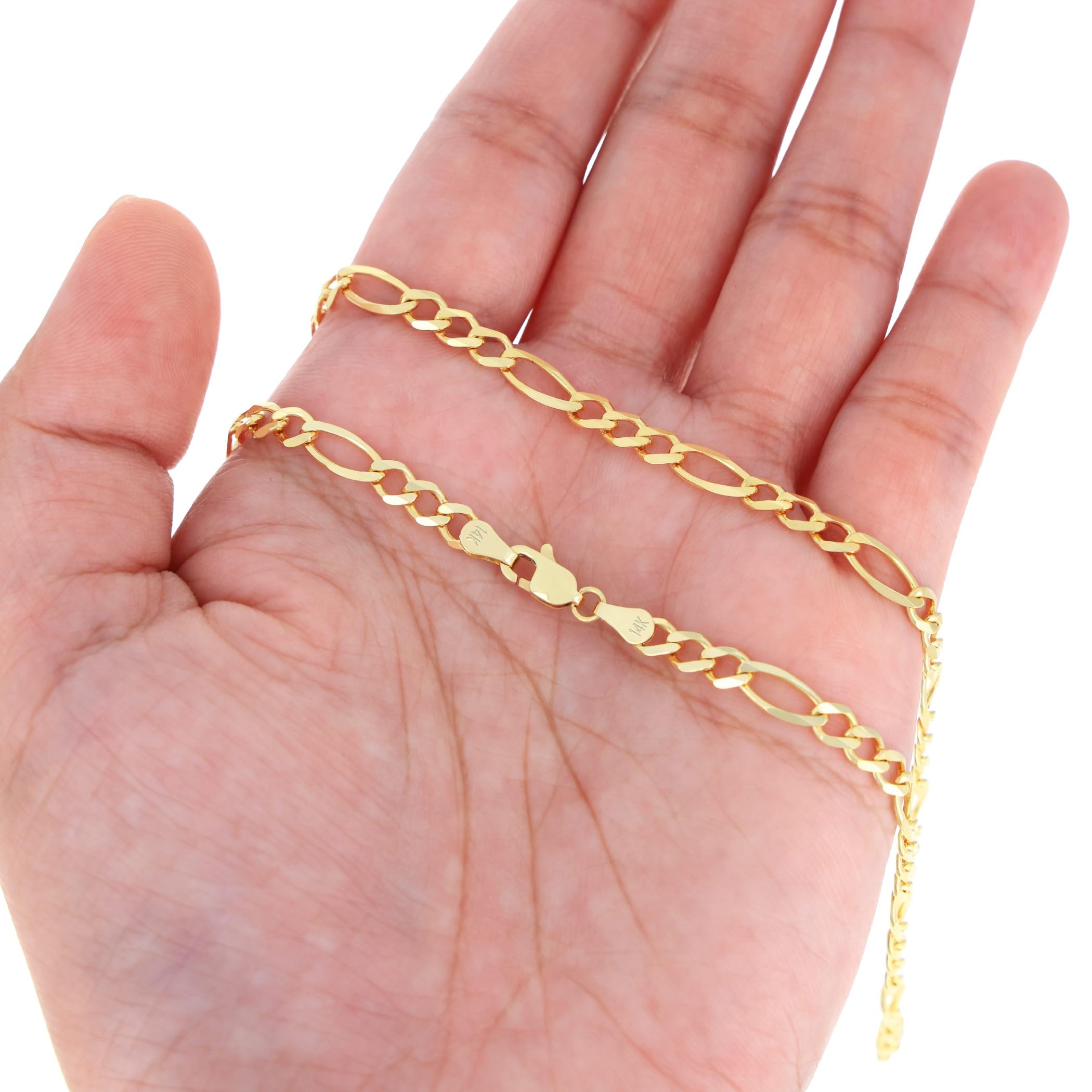 Nuragold 14k Yellow Gold 4.5mm Solid Figaro Chain Link Bracelet, Mens Womens Jewelry 7" 7.5" 8" 8.5" 9"