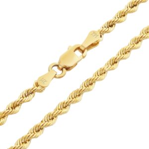 nuragold 14k yellow gold 2mm solid rope chain diamond cut link pendant necklace, mens womens jewelry 16" 18" 20" 22" 24" 26" 28" 30"