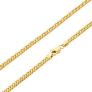 nuragold 10k yellow gold 2.5mm franco chain box square wheat pendant necklace, mens womens jewelry 16" 18" 20" 22" 24" 26" 28" 30"