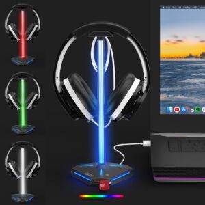 cozoo rgb headphone stand with 2 usb2.0 extension charging port extender cord,headset stand holder for gamer desktop table game earphone accessories,pc gaming accessories for gamer,gifts for boyfriend