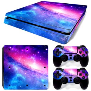 ps4 slim stickers full body vinyl skin decal cover for playstation 4 console controllers (with 4pcs led lightbar stickers) (pink starry sky)