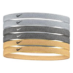 nike swoosh sport metallic 6-pack headbands - wolf grey/black -unisex