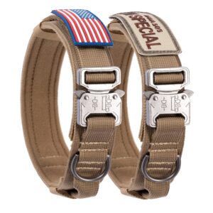 tactical dog collar with usa american flag - military dog collar thick with handle - heavy duty nylon k9 adjustable metal buckle for medium large dogs m l xl chew proof with 2 patches black