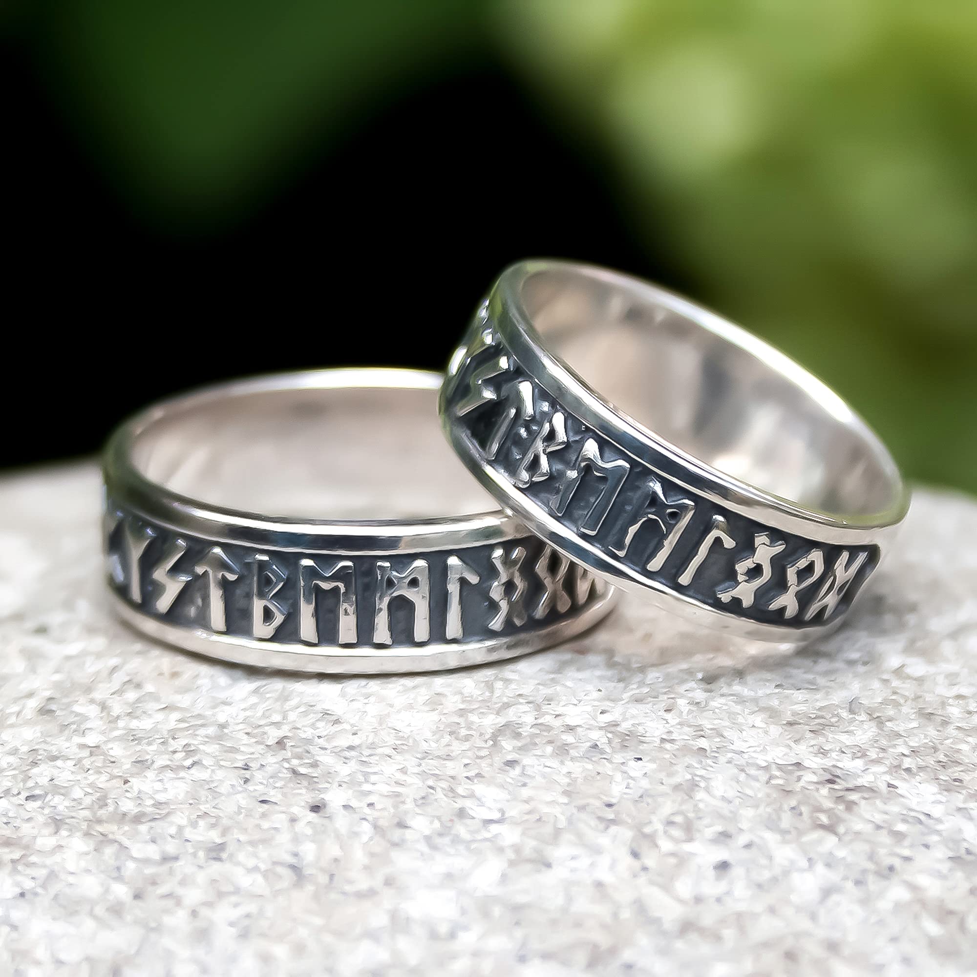 Viking Rune Band Ring Sterling Silver 925 Elder Futhark Nordic Runic Symbols Pagan Celtic Wedding Thumb Rings Norse Scandinavian Jewelry for Men Women (10)