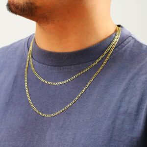 Nuragold 14k Yellow Gold 3.5mm Cuban Curb Link Chain Pendant Necklace, Mens Womens Jewelry 16" 18" 20" 22" 24" 26" 28" 30"