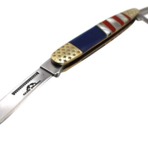 Old Ram Collection Every Day Carry 3 Blade Smooth Non-Slippery Handle Trapper Folding Pocket Knife (USA FLAG)