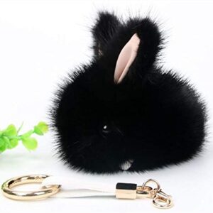 5CM Mini Rabbit Keychain pendant Fur Ball Keyring Lovely Mini Kawaii Animal black