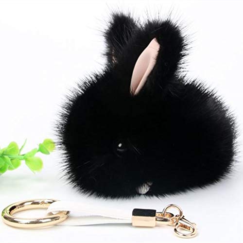 5CM Mini Rabbit Keychain pendant Fur Ball Keyring Lovely Mini Kawaii Animal black