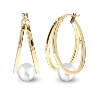 lecalla 925 sterling silver pearl double oval hoop earrings for women