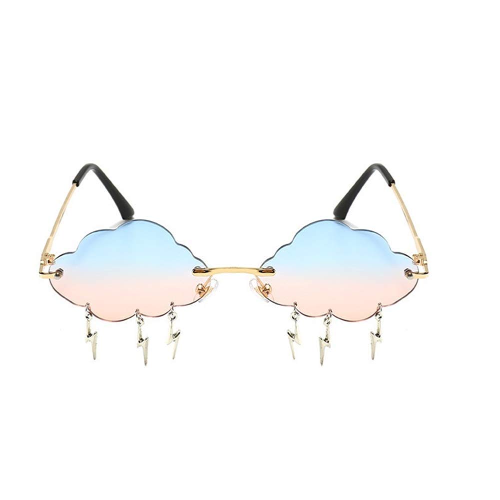 ENTHYI Cloud lightning Sunglasses for Women/Men Rimless Wave Glasses Eyewear for Party Rimless Sun glasses (blue/pink)