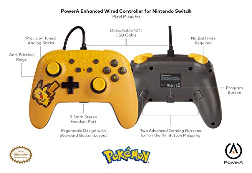 PowerA Pokemon Enhanced Wired Controller for Nintendo Switch - Pixel Pikachu, Gamepad, Wired Video Game Controller, Gaming Controller - Nintendo Switch