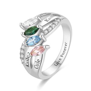 resvivi customized mother name rings with 2-6 birthstones engraving personalized stacking family mom name rings