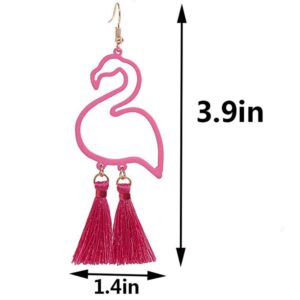 Tassel Pink Flamingo Exaggerated Long Dangle Earrings Retro Creative Hollow Fashion Cute Animal Bird Drop Earrings Boho Trendy Elegant Handmade Flamingo Shape Jewelry for Women -A