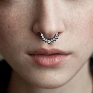 QWALIT Fake Septum Jewelry Faux Septum Rings Hoop Face Septum hoops Surgical Stainless Steel Non Piercing Septum nose Rings for Men Women Silver Black 8mm 10mm