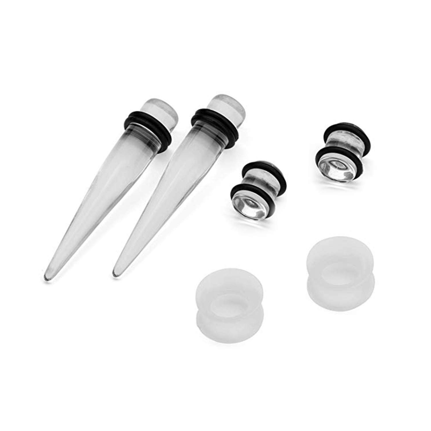 HISHION 50pcs Ear Stretching Kit 14G-00G Acrylic Tapers and Plugs + Silicone Tunnels 9 Gauges Good for Beginners for Women Men Body Piercing Jewelry(Transparent)