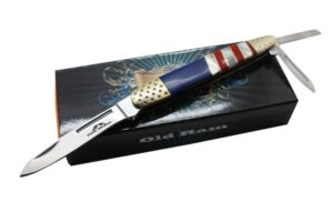 old ram collection every day carry 3 blade smooth non-slippery handle trapper folding pocket knife (usa flag)