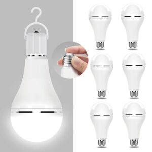 neporal emergency-rechargeable-light-bulb, stay lights up when power failure, 1200mah15w 80w equivalent led light bulbs for home, camping, tent (6 count daylight)