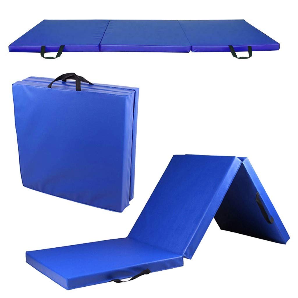 Debonla Folding Gymnastics Exercise Mat 2" Thick, Tri-Fold Folding Exercise Mats 6' x 2' with Carrying Handles, Tumbling Mat for Gymnastics and Home Gym Protective Flooring (Blue)