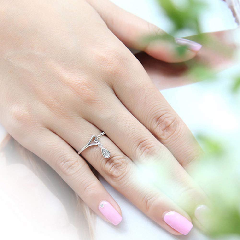 SEniutarm Engagement Love Rings Wedding Bands Adjustable Chain Teardrop Cubic Zirconia CZ Hollow Heart Opening Finger Ring for Women/Girl Finger Rings DIY Jewelry Gifts - Silver