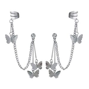 inenimartj butterfly cuff chain earrings for women, tassel ear cuffs, 40mm stud earrings, nickel-free alloy, corrosion-resistant, lightweight